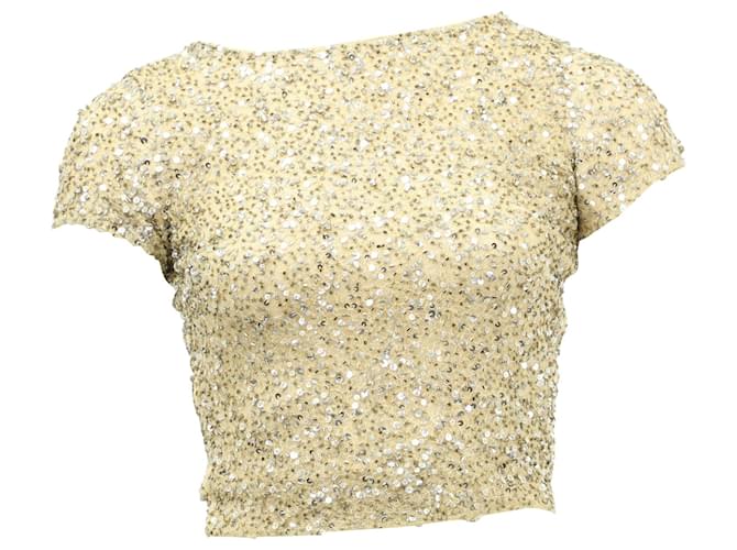 Alice Olivia Embellished Kelli Crop Top In Pale Gold Nylon Golden
