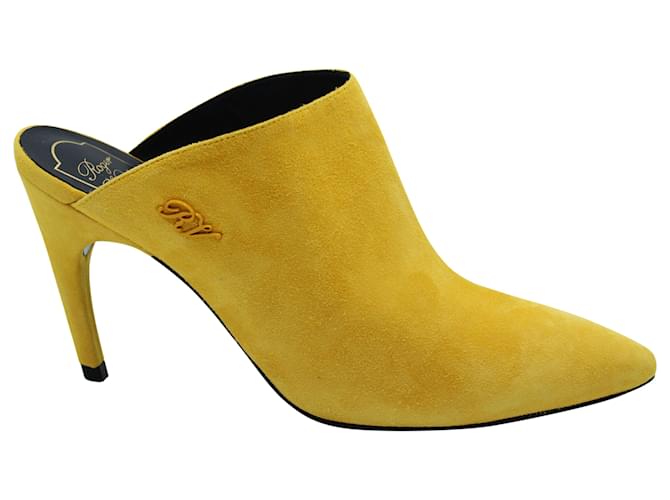 Roger Vivier Pointed Mules with Heels in Yellow Suede ref.571730 - Joli ...