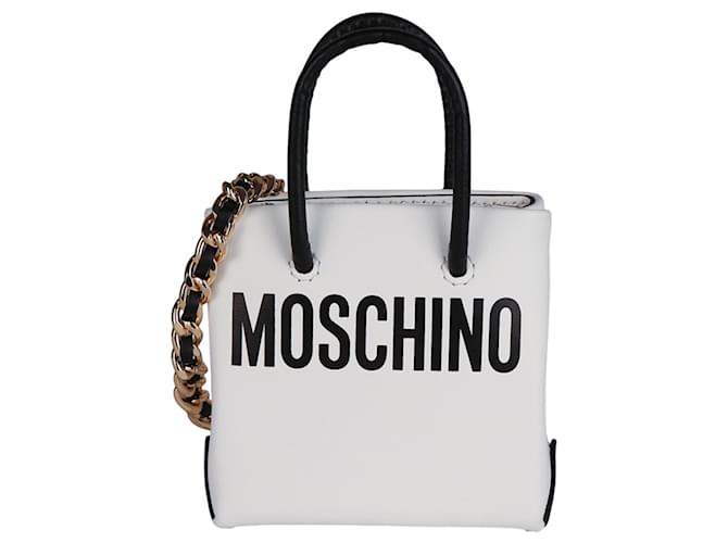 Moschino Mini Logo Leather Crossbody Bg White Pony-style calfskin ref ...