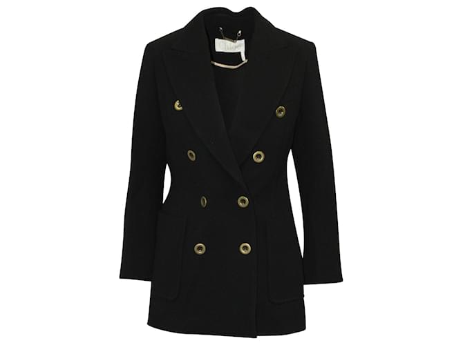 Caban Chloé foderato sul petto in lana nera Nero ref.578216 - Joli Closet