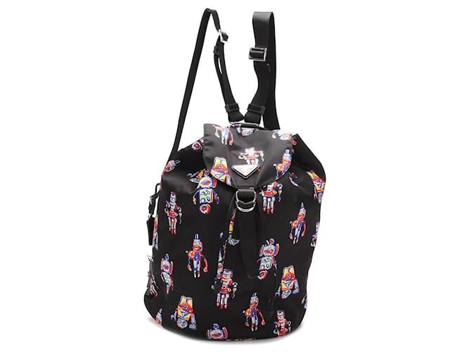 Prada Tessuto Robot Print Backpack Black Nylon ref.585107 - Joli Closet