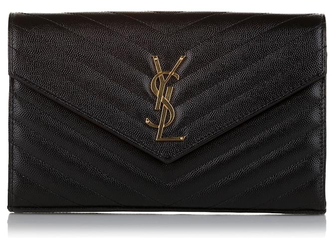 Yves Saint Laurent YSL Black Monogram Chevron Envelope Leather Wallet ...