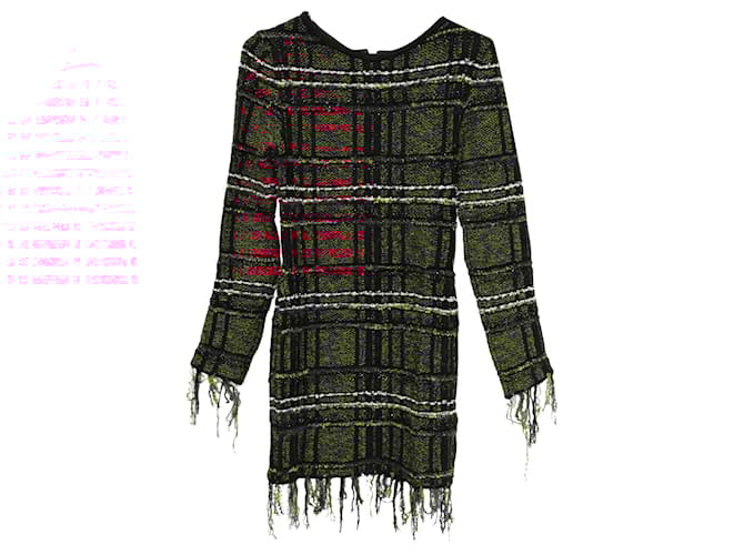 Balmain Tartan Fringe Mini Dress in Red Tweed Wool ref.590435 - Joli Closet