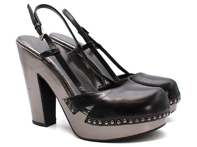 Prada Black & Gunmetal leather heeled clogs ref.594139 - Joli Closet