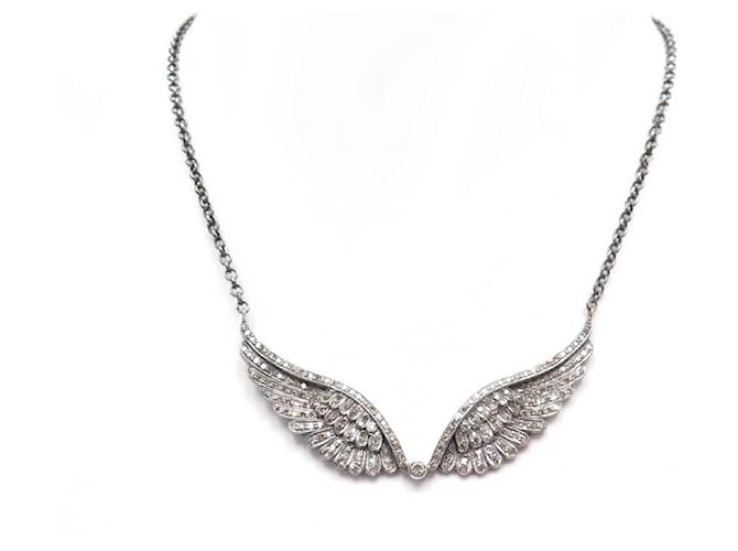 COLLIER DJULA PENDENTIF AILES D'ANGE EN ARGENT 925 SERTI DE DIAMANTS ...