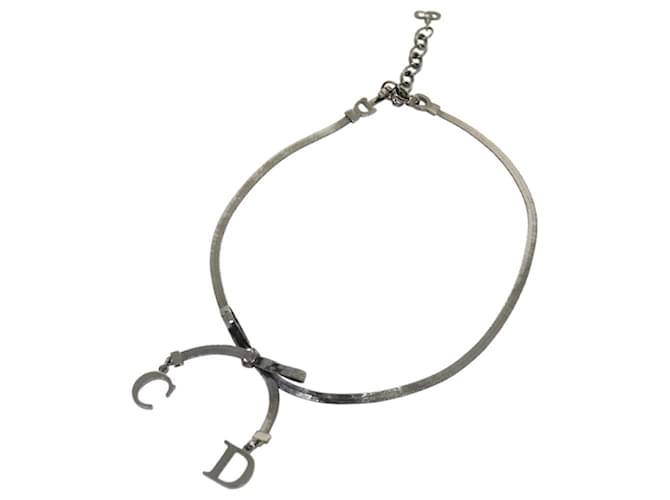 Christian Dior ribbon Bracelet metal Silver Auth 29750 Silvery ref ...