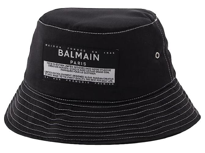 Balmain Satin&Label Bucket Hat in black cotton ref.596451 - Joli Closet
