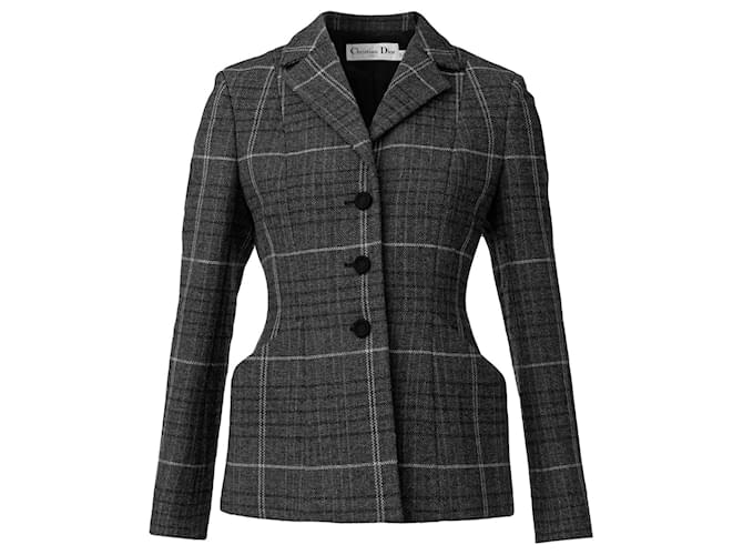 Dior Chequered Wool Jacket Grey ref.600769 - Joli Closet