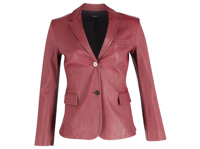 Theory Shrunken Blazer in Burgundy Leather Dark red ref.601911 - Joli ...