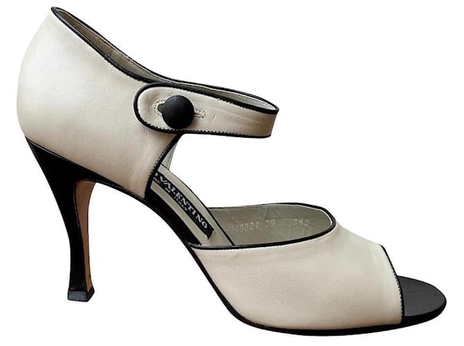 Valentino Heels Black White Cream Eggshell Leather Lambskin ref.604173 ...