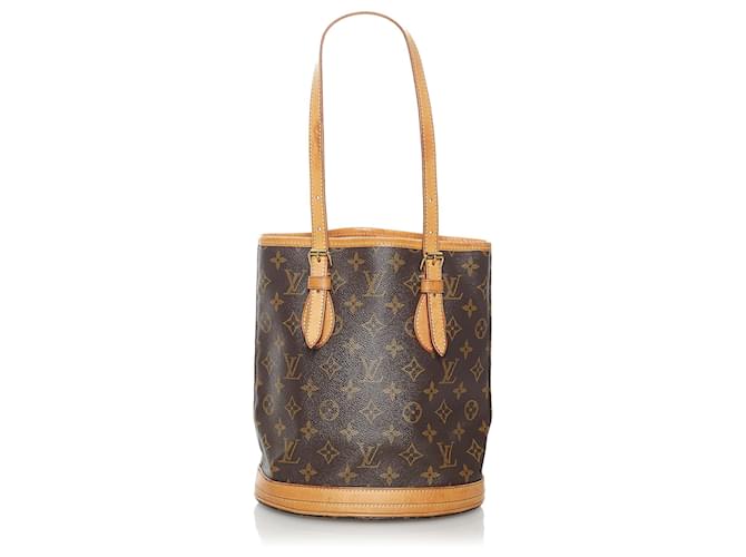 Louis Vuitton Brown Monogram Petit Bucket Leather Cloth ref.604407 ...