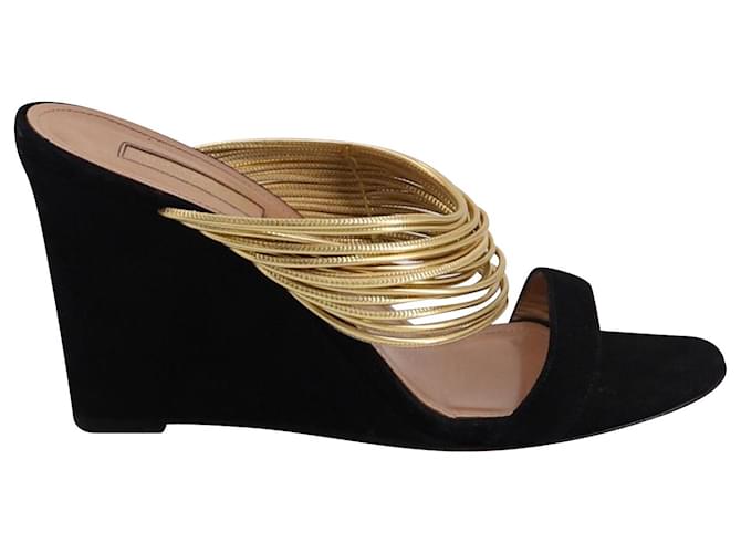 Sandales compensées Aquazzura Rendez Vous en daim noir Suede ref.609926 ...