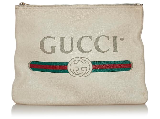 Gucci White Gucci Logo Leather Clutch Bag Multiple colors Pony-style ...