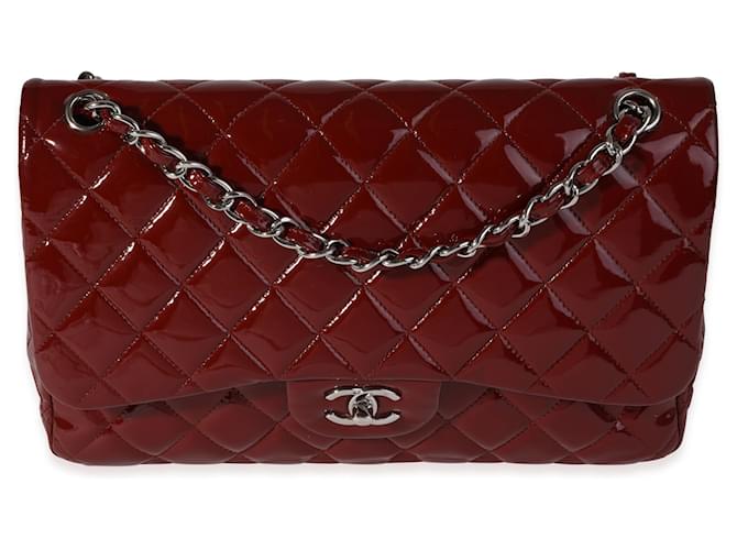 Chanel Dark Red Quilted Patent Leather Jumbo Classic Double Flap Bag ...