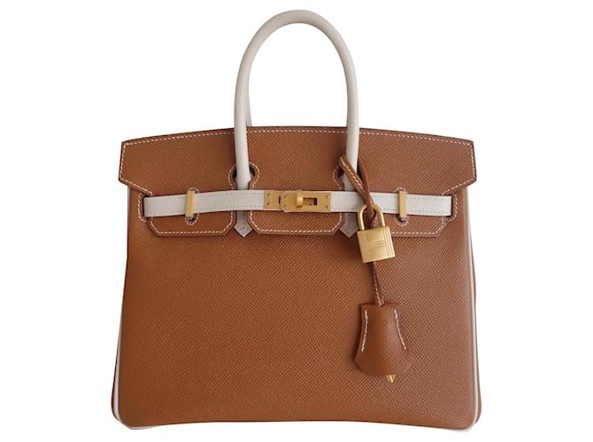 Hermès HERMES BIRKIN BAG 25 Beige Eggshell Caramel Leather ref.615039 ...