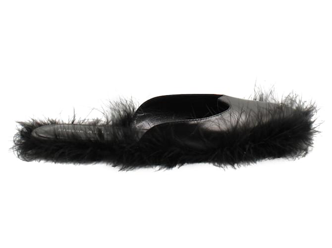 Simone Rocha Fur-Trimmed Slides in Black Leather ref.617615 - Joli Closet