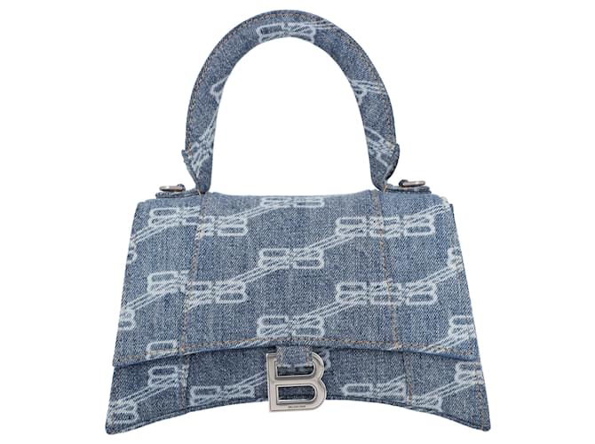 Balenciaga Women Hourglass small handbag in blue monogram denim Cotton ...