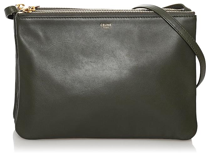 Céline Celine Green Small Trio Leather Crossbody Bag Dark green Pony ...