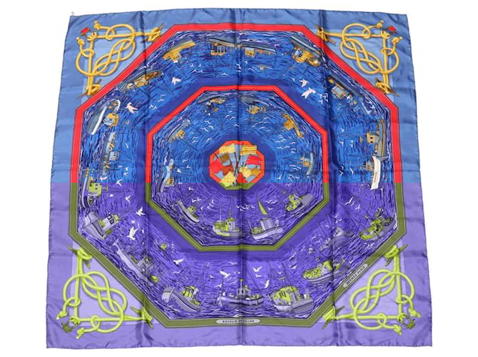 Hermès HERMES CARRE90 Scarf ""RETOUR DE PECHE"" Silk Blue Auth fm1533 ...