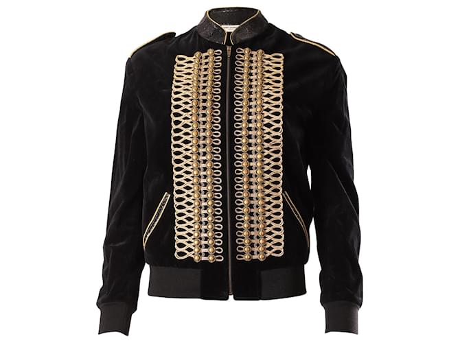 Saint Laurent Palladium Officer Gold Embodied Jacket in Black Cotton ...