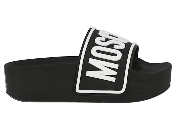Moschino Platform Rubber Logo Sandals Black ref.626064 - Joli Closet