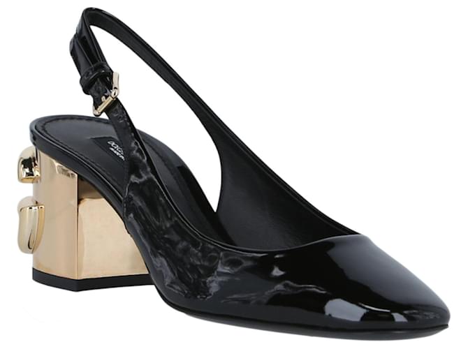 Dolce & Gabbana DG Karok Patent Slingback Pumps Black Leather Pony ...