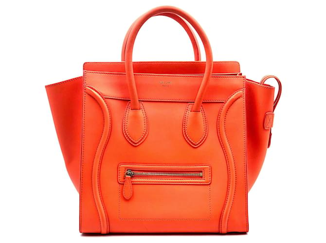 Céline Luggage mini bag in fluro orange leather ref.627197 - Joli Closet