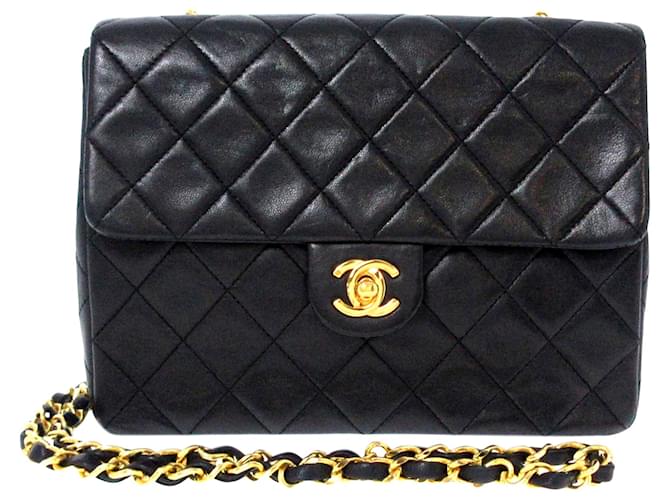 Chanel Black Mini Classic Square Lambskin Leather Flap Bag ref.628789 ...
