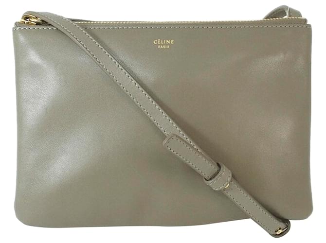 Céline Celine Gray Trio Grey Leather Pony-style calfskin ref.630042 ...
