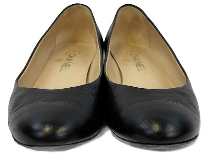 Chanel Black Lambskin Leather Pearl CC Logo Round Toe Low Block Heel ...