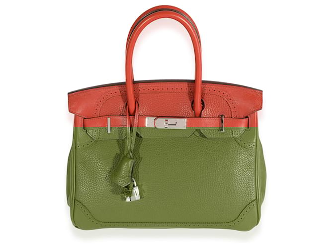 Hermès Hermes Sanguine Togo Ghillies Birkin 30 PHW Orange Leather ref ...
