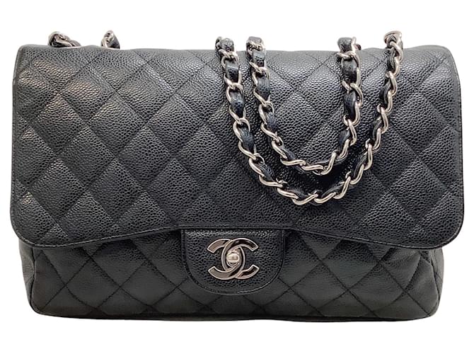 Chanel Handbag 2006-2008 Classic Caviar Jumbo Flap Black Leather ...