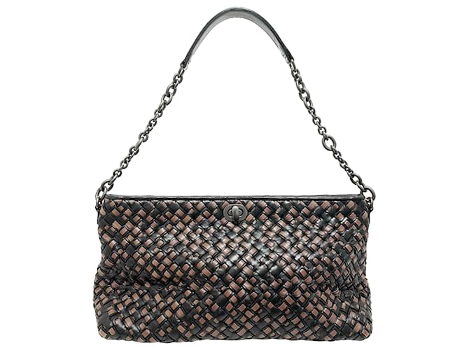 Bottega Veneta Black Intrecciato Leather Shoulder Bag Dark brown Pony ...