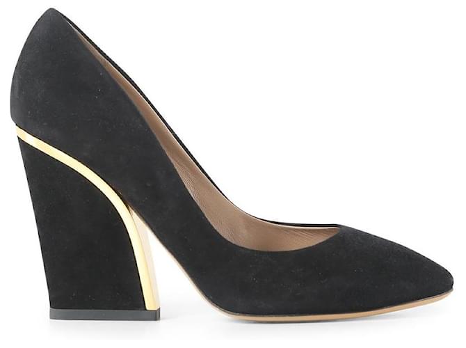 Chloé Chloe' Black Suede Block Heel Pumps ref.656056 - Joli Closet