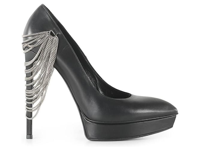 Saint Laurent Black Leather Janis Heels ref.656111 - Joli Closet