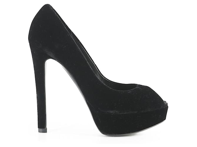 Escarpins à plateforme Peep Toe en velours noir Christian Dior ref ...