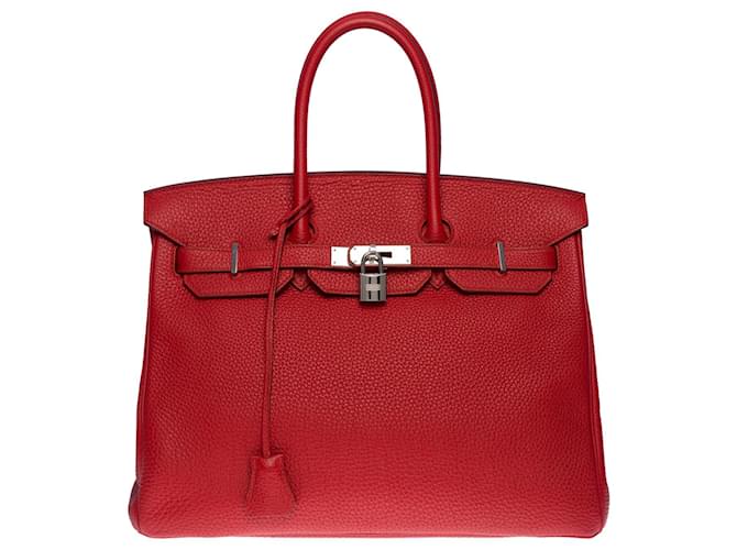 Splendid Hermès Birkin handbag 35 cm red togo leather , palladium ...