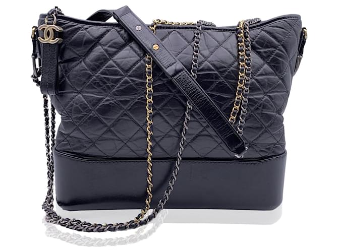 Chanel Grand sac à bandoulière Hobo Gabrielle en cuir matelassé noir ...
