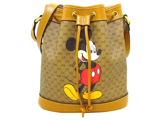 Gucci Brown Micro GG Supreme Mickey Mouse Bucket Bag Beige Leather ...