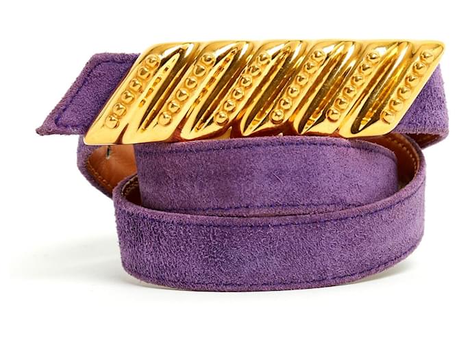 Hermès T70 PURPLE SUEDE GOLDEN BUCKLE Gold hardware Metal Deerskin ref ...