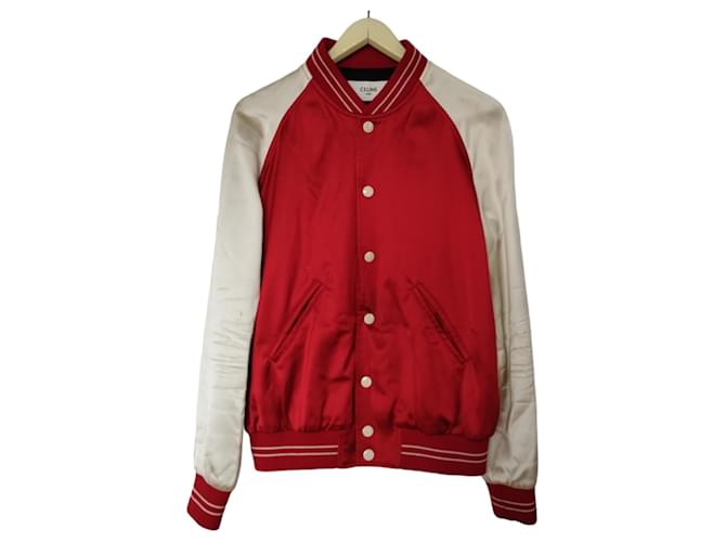 Céline Veste Celine Teddy rouge et beige Satin ref.665421 - Joli Closet