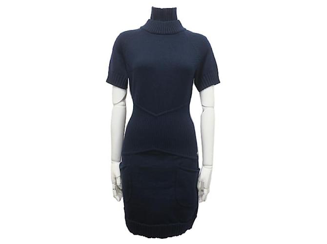 * Chanel One Piece Women's Knit One Piece Tight Navy blue Cashmere Wool ...