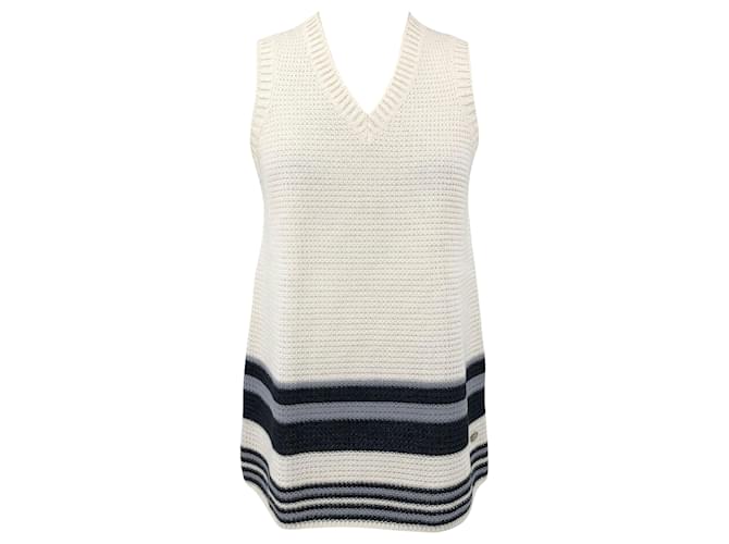 Chanel knitted tank top in cream cotton & silk with stripes White ...