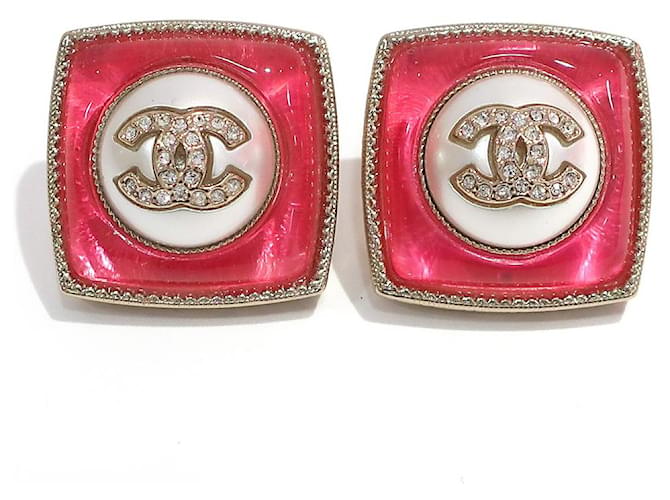 *[CHANEL] CHANEL Coco Mark Square Earrings Pink Pearl GD Metal Fittings ...