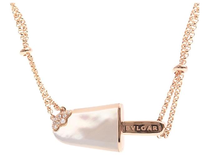 Bulgari *Bvlgari Gelati White Shell Diamond Necklace Pink Pink gold ref ...