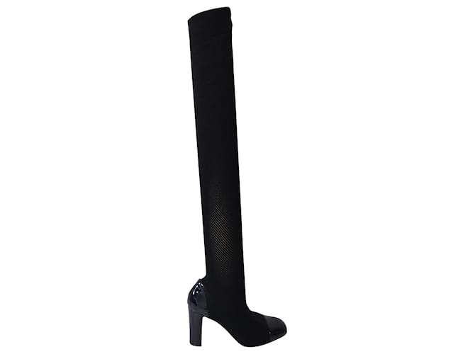 Christian Louboutin Mesh Knee High Boots in Black Polyester ref.676241 ...