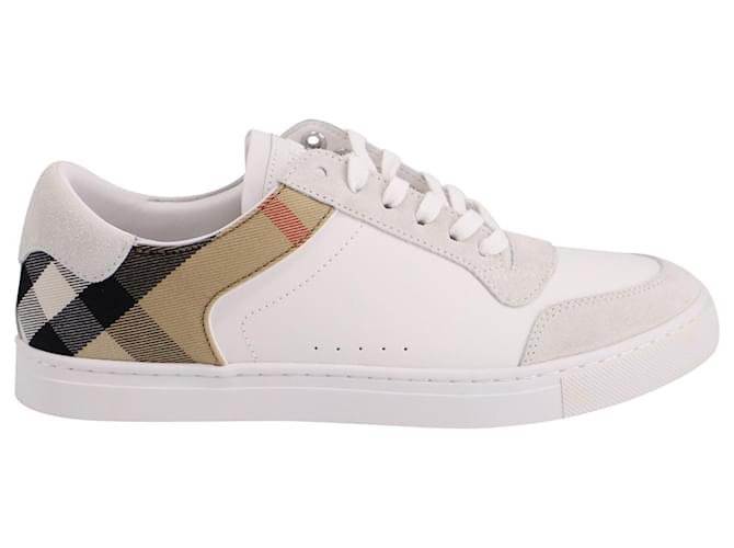 Burberry House Check Sneaker in White Print Suede and Leather ref ...