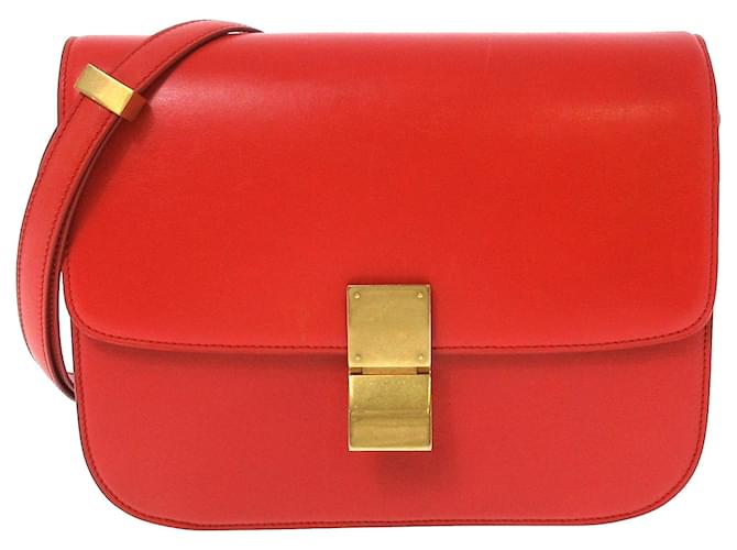 Céline Celine Red Medium Classic Box Leather Pony-style calfskin ref ...