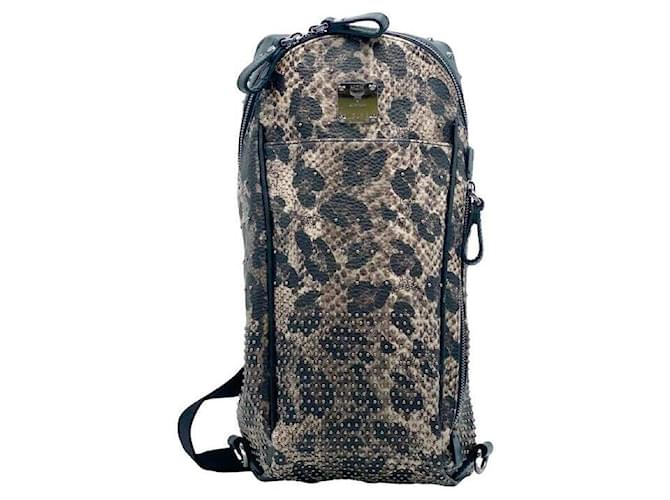 MCM BACKPACK SLING BAG REPTILE LOOK Dark grey ref.682651 - Joli Closet