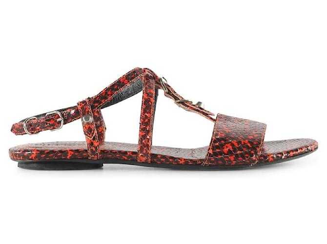 Balenciaga Sandales plates à lanières en peau de serpent noires et ...